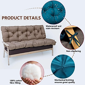 HZODJBH Swing Replacement Cushion, Outside Bench Cushion with Backrest, 2-3 Seater Cushion with Ties for Outdoor Furniture, 60 x 40 x 4 Inches Porch Swing Cushion Garden Bench (Brown)