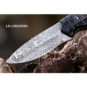 LH LIMASSOL 8 INCH Fixed Blade black Dollar Wood Custom Handmade Damascus Hunting knife/skinner knife/skinning knife with leather sheath
