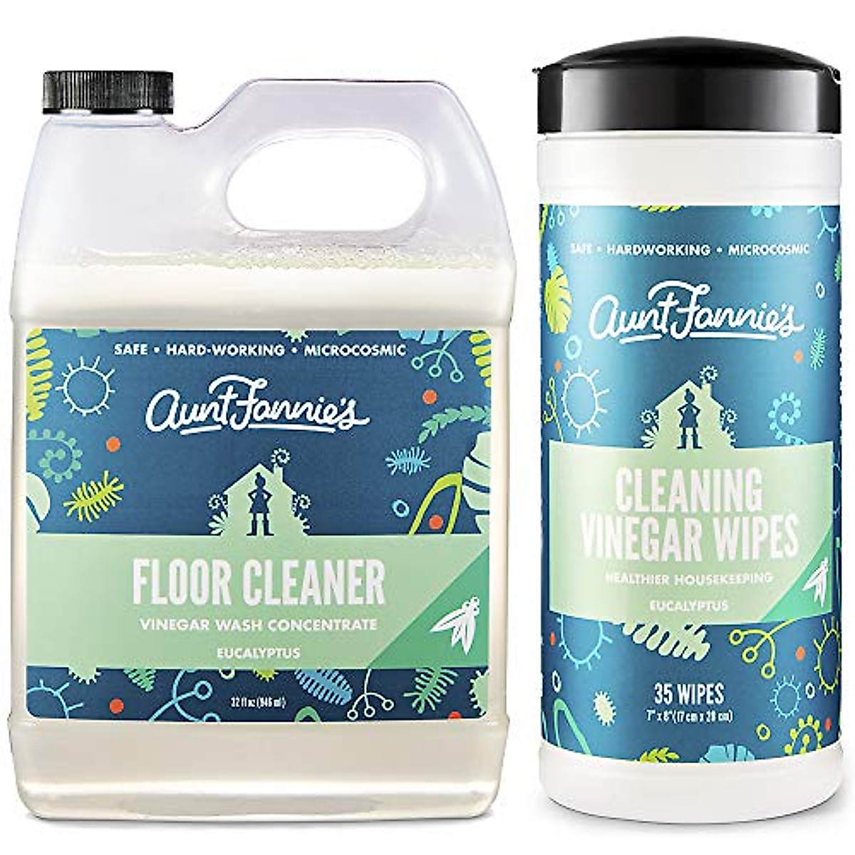 Aunt Fannie's Bundle: Floor Cleaner Vinegar Wash (Eucalyptus) + Vinegar Cleaning Wipes (Eucalyptus)