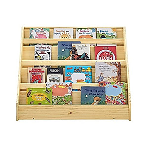 Pinewood Single-Sided Bookcase Display Stand for Kid Kids Storage Bookshelf with 4 Shelves Book Rack Natural Farmhouse Pine Finish Includes Hardware