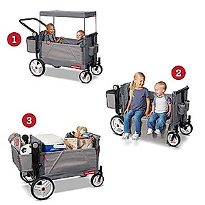 Radio Flyer Odyssey Stroll 'N Wagon, Grey Push Wagon with Canopy and Bag, 1+ Years