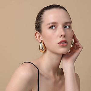 Ascona Extra Large Big Chunky Gold Hoop Earrings for Women, Lightweight Gold Plated Tear Drop Earrings Fashion Trendy Jewelry (gold)