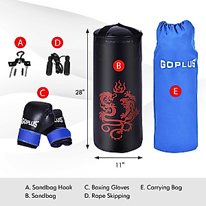 Goplus Punching Bag Set with Gloves, 22LBS/ 40LBS Filled Kick Boxing Bag, Rucksack, Jump Rope, Firm Hook, Heavy Bag for Kids Youth Adults MMA Training, Muay Thai, Krav MAGA, Taekwondo, Karate