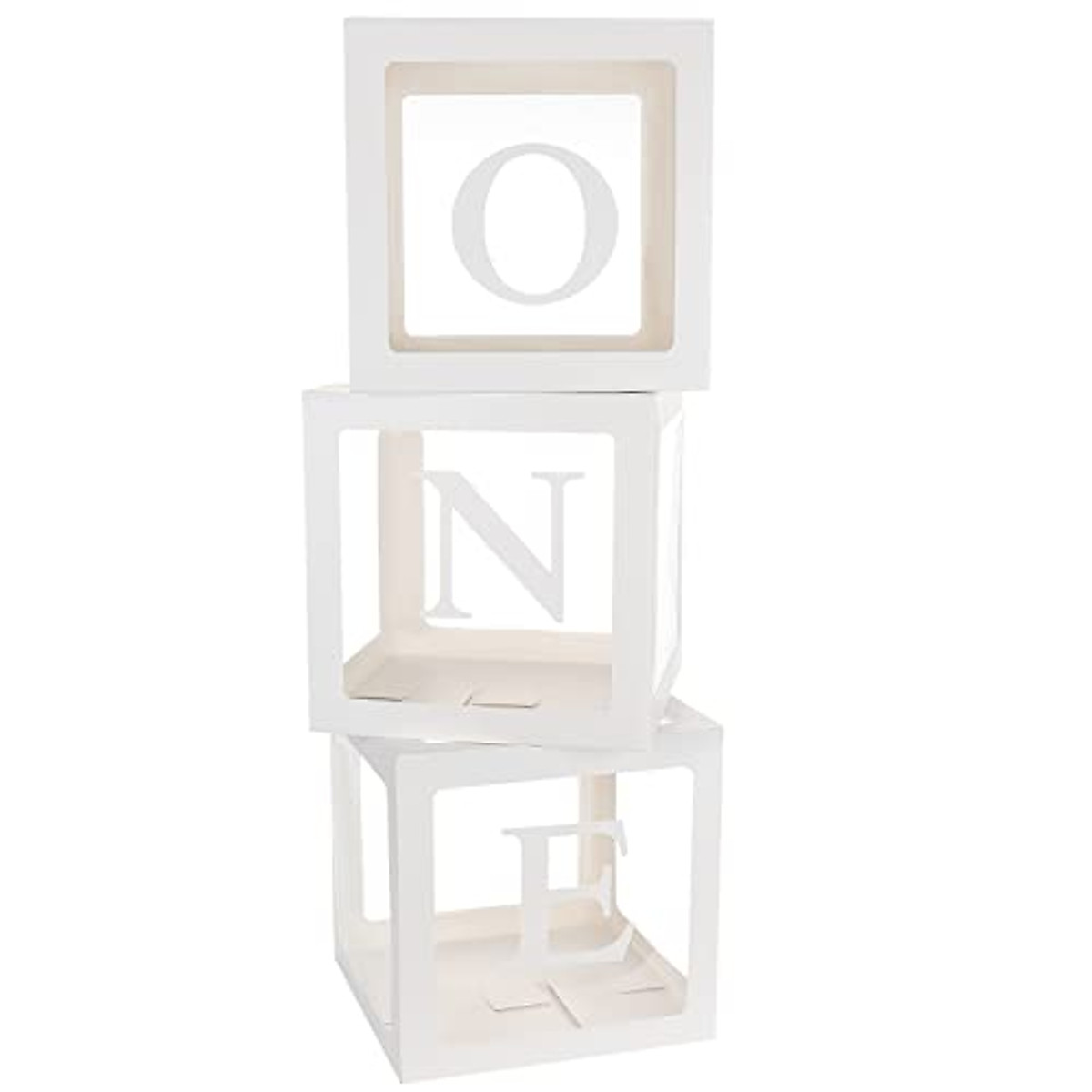 JeuntGoo ONE Balloon Boxes for 1st Birthday, First Birthday Decorations for Girl Boy, 3 Baby Clear Block Cubes with Letters as Photoshoot Props, Cake Smash Party Backdrop-Reusable for 2nd Birthday…