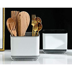 Utensil Holder Cutlery Drainer Sink Caddy, Silverware Storage Organizer Caddy Grips Sinkware for Flatware/Forks/Knives/Spoons 3 Compartments with Drainer Ideal Kitchen Sink Organiser (GRAY)