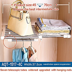 Hershii Closet Tension Shelf Expandable Telescopic Rod Heavy Duty Clothes Hanging Rail Adjustable DIY Storage Organizer Shoe Rack 7-Bar Extention for Garage Bathroom Kitchen Bedroom