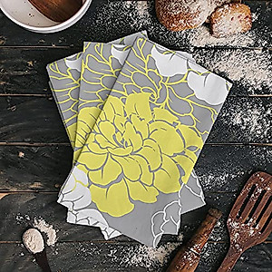 Yun Nist Kitchen Dish Towels,Yellow White Flower Lines Soft Microfiber Dish Cloths Reusable Hand Towels,Watercolor Floral Seamless Grey Washable Tea Towel for Dishes Counters 1 Pack