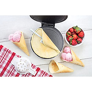 Waffle Cone and Bowl Maker- Includes Shaper Roller and Bowl Press- Homemade Ice Cream Cone Iron Machine - Electric Nonstick Waffler Iron, Unique Birthday Treat, Gift Giving or Entertaining Holiday Fun
