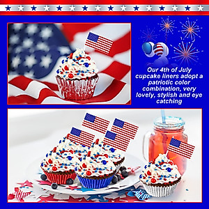 Mumufy 300 Count Foil Cupcake Liners 2 Inch Cupcake Wrappers Paper Bake Cup Set Foil Muffin Liners for Independence Day Christmas Halloween Party Supplies (Sliver, Red, Blue)