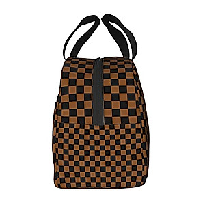 ayvcxui Brown and Black Plaid Race Checkered Flag Lunch Tote Reusable Lunch Bag Insulated Lunch Box for Students Work Outdoor Travel PicnicThermal Portable Bento Box Handbags Tote
