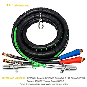 Autsurles 12ft 3 in 1 Trailer Air Line Hose Wrap Assembly with 7 Way Electrical Cable ABS & Power Air Line for Semi Truck Trailer Tractor