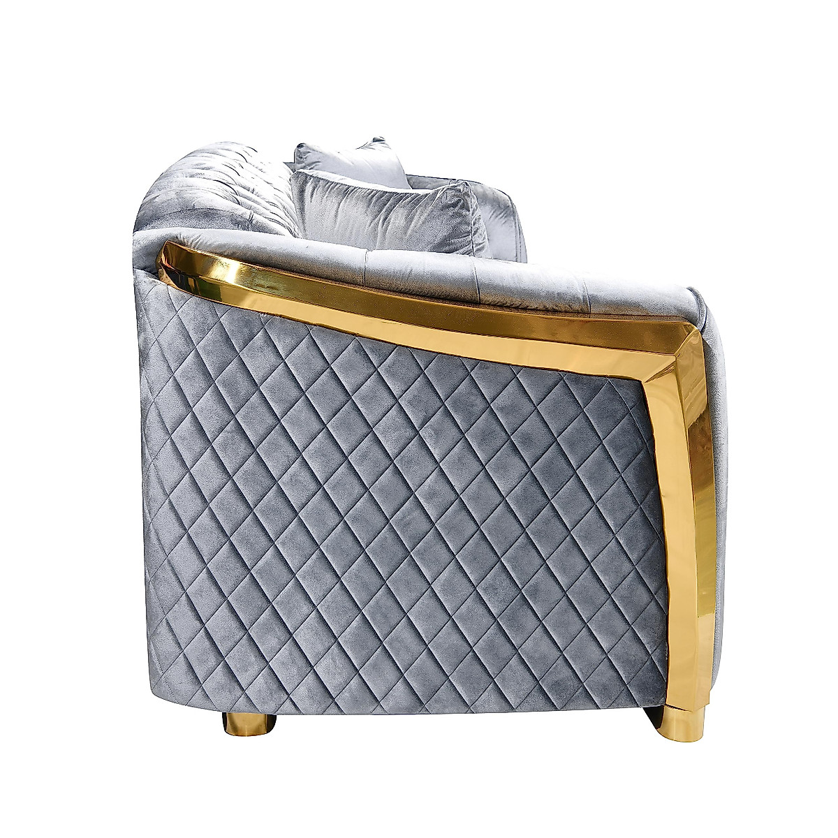 BSYEIO 81'' Modern Velvet Sofa Couch Living Room Chesterfield Sofa Couch 3 Seater Luxury Upholstered Sofa Couch with Gold Stainless for Apartment Dorm Office-Grey