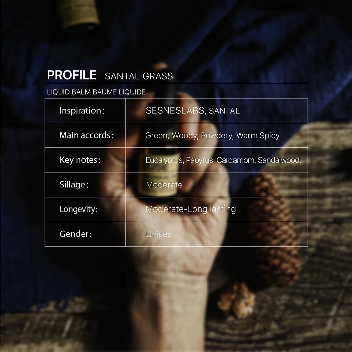 sesneslabs Santal Grass Roll-On, Perfume, Alcohol Free, Olfactive Marker, Niche Scent, Eucalyptus, Papyrus, Cardamom, Sandalwood Essential Oils Blend, Unisex Perfum for Women and Men 10ml/.33 fl Oz