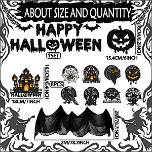 Halloween Party Decorations Set, Halloween Decorations for Office Home, Glitter Happy Halloween Banner Ceiling Hanging Decoration Swirl, Creepy Halloween Cloth, Reusable Halloween Decorations Indoor