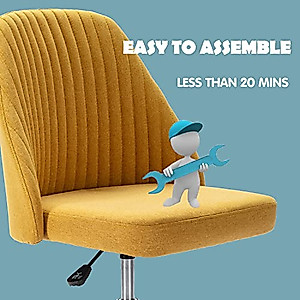 Home Office Desk Chair, Vanity Chair, Modern Adjustable Low Back Rolling Chair, Twill Upholstered Cute Office Chair, Desk Chairs with Wheels for Bedroom, Classroom, Vanity Room (Yellow)
