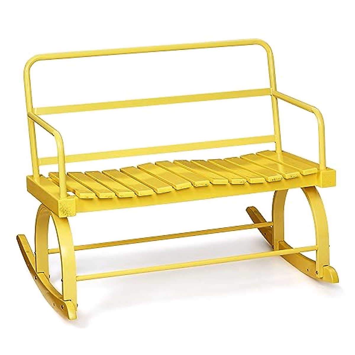GAOMON Outdoor Patio Rocking Chair,42.52" D x 33.46" W x 35.43" H 2-Person Iron Rocking Chair,Outdoor/Indoor Rocking Chair, Patio Rocking Chair with Wide Seats for Backyard, Garden,Light Yellow
