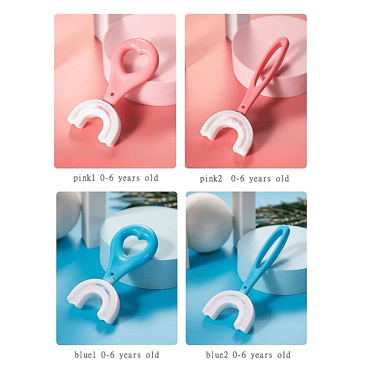 Pritbon 4pcs Kids U Shaped Toothbrush with Silicone,U-Type Toothbrush with Handle 360° Thorough Cleansing for Toddlers and Kids(2-8 Years Old), Blue, 4 Piece Set