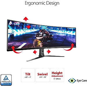 Asus ROG Strix XG49VQ 49” Curved Gaming FreeSync Monitor 144Hz Dual Full HD HDR Eye Care with DP HDMI Black
