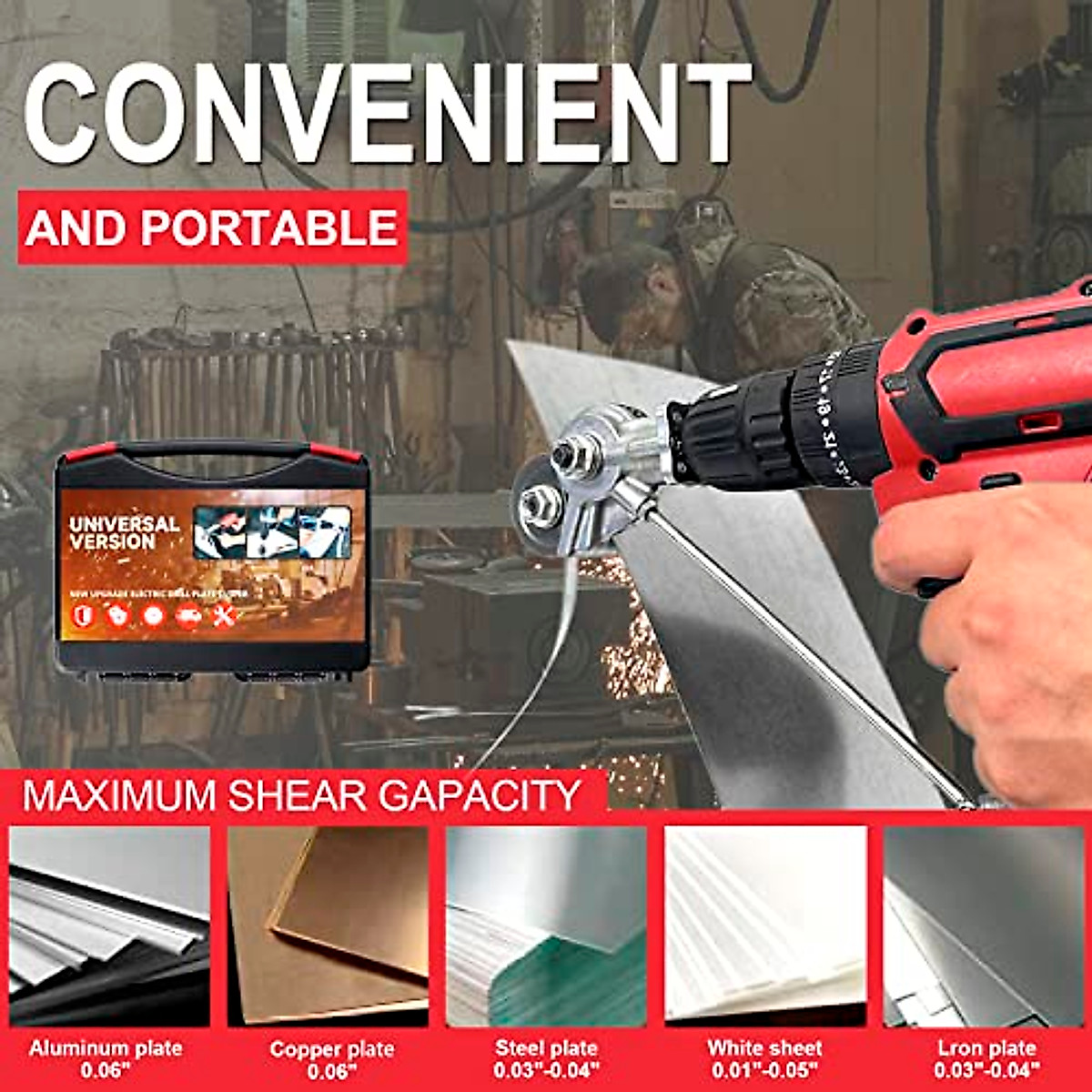 Electric Drill Shears Attachment Cutter Nibbler, Sheet Metal Cutter Drill Attachment, Alternative to Hand Tin Scissors, with Carrying Case, Power Drill Shearing Plate Cutting Adapter Tools