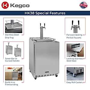 Kegco Kegerator 24" Wide Dual Tap Stainless Steel Commercial Beer Dispenser HK38SSC-2