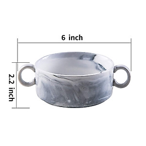 Yundu 9 Ounce Bowls with Handles,Ceramic Bowl for Soup, Souffle, Cereal, Stew, Chill, Ramekins, Set of 6, Grey Marble