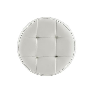 Linon White Sikes Faux Leather Tufted Swivel Ottoman with Chrome Base