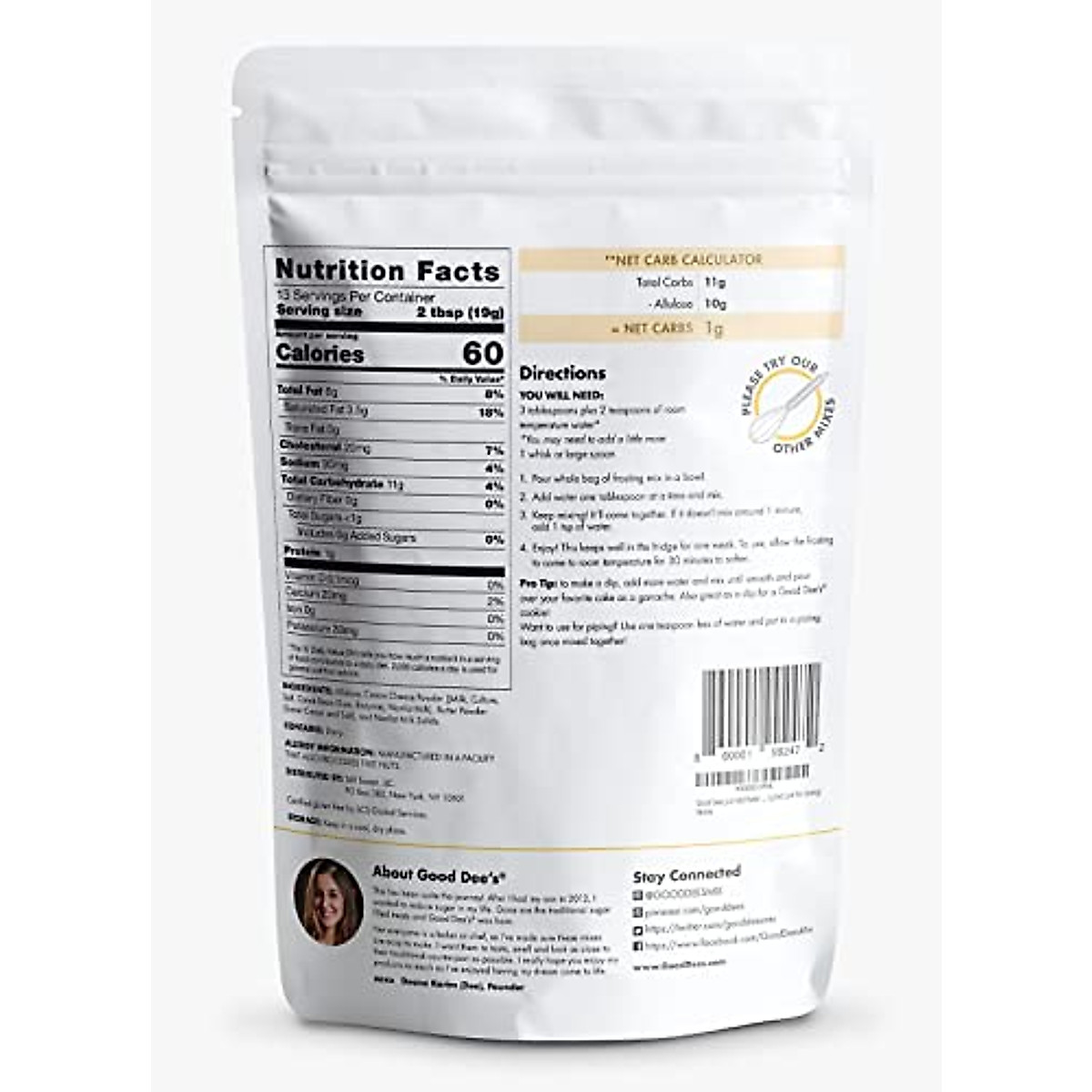 Good Dees Just Add Water Cream Cheese Frosting Mix, Keto Frosting Mix, No Sugar Added Frosting,Gluten Free & Maltitol Free, Diabetic, Atkins & WW Friendly (60 Calories, 1g Net Carb Per Serving)