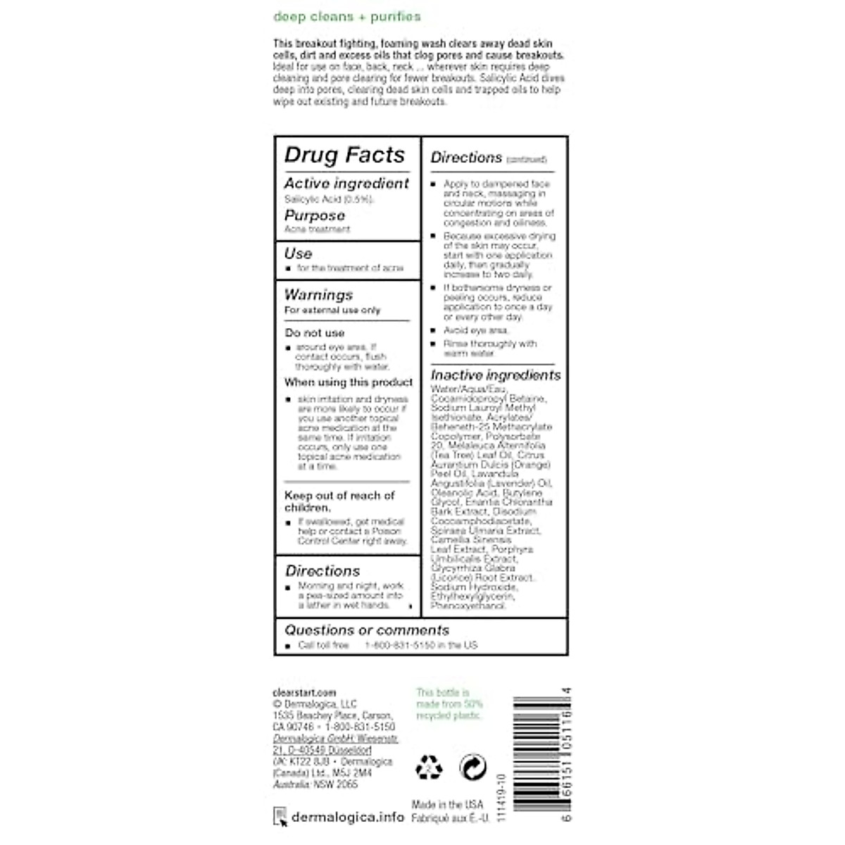 Dermalogica Breakout Clearing Foaming Wash - Acne Face Wash with Salicylic Acid & Tea Tree Oil - Dive Into Pores to Clear, Soothe, & Energize