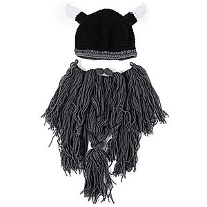 Funny Knit Hat Creative Beanie Beard Original Barbarian Knit Beard Hat Halloween Caps Beard Facemask (Long Grey)