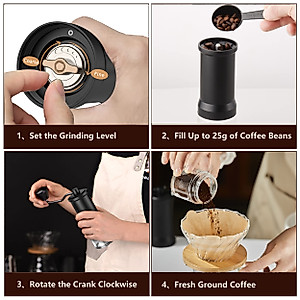 Manual Coffee Grinder, Stainless Steel Conical Burr Hand Coffee Grinder Mill, Adjustable for Fine/Coarse Grind, Perfect for Home and Camping