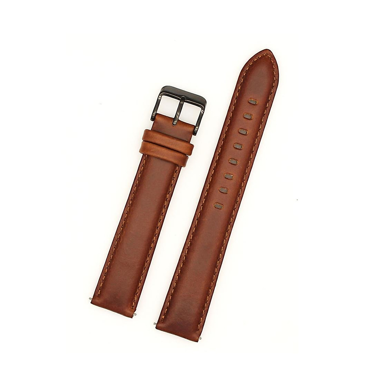 FimKaul 20mm Genuine Leather Watch Strap, Quick Release Strap Dark Brown Replacement WatchBand (Black)