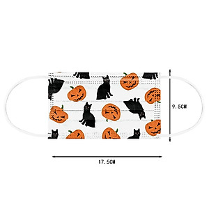 GOGCIAO Halloween Disposable Face Cover with Designs for Adults Women,3-Ply Pumkin Ghost Printed Pattern with Nose Wire,50Pcs