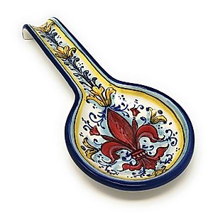 CERAMICHE D'ARTE PARRINI - Italian Ceramic Spoon Rest Holder Decorated Lily Pottery Hand Painted Made in ITALY Tuscan