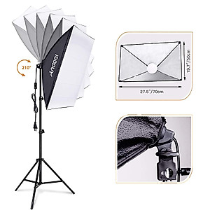 Andoer Softbox Photography Lighting Kit Professional Studio Equipment with 20"x28" Softbox, 2800-5700K 85W Bi-Color Temperature Bulb with Remote, Light Stand, Boom Arm for Portrait Product Shooting
