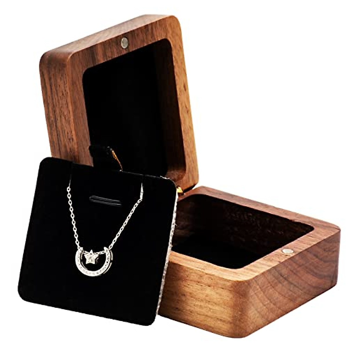 COSISO Vintage Natural Walnut Wood Necklace Gift Box,Pendant Storage Case Jewelry Display Box for Anniversary Propose Christmas