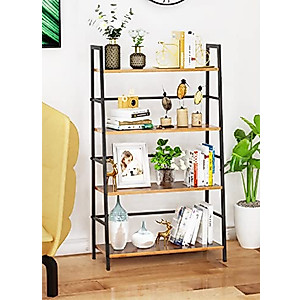 Oapety Bookshelf, 4-Tier Ladder Shelf Bookcase, Industrial Standing Shelf Storage Rack Storage Organizer Plant Stand, Open Display Shelves for Living Room, Kitchen, Bedroom, Home Office, Balcony…88