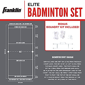 Franklin Sports Elite Badminton Net Set - Includes Badminton Rackets, Poles/Net, Stakes, Ropes, Boundary Kit - Beach or Backyard Volleyball Badminton- Easy Setup,Black