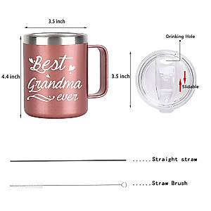 Mother’s Day Gifts for Grandma, Best Grandma Ever Cup, Best Grandma Ever Stainless Steel Insulated Mug with Handle, Birthday Mothers Day Gifts for Grandma from Granddaughter Grandson Grandkids 12OZ