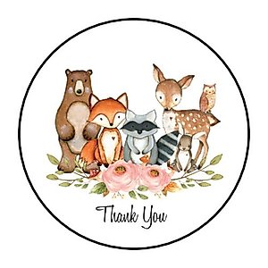 30 pcs Woodland Animal Girl Thank You Baby​​​​​ Stickers Envelope Seals Labels Round Tags, Stamps Sticker for Gift Cards, Envelopes, Boxes for Holiday, Birthday, Christmas
