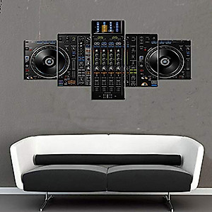 Black and White Wall Art Audio Equipment Pictures 5 Piece Canvas Wall Art Turntables Paintings,Artwork Home Deco for Living Room Frame Gallery-wrapped Ready to Hang Posters and Prints(50''Wx24''H)