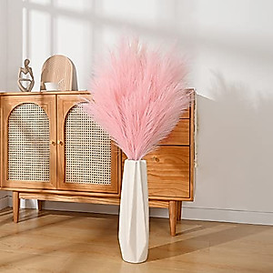Alishomtll 8 Pcs Faux Pink Pampas Grass Decor Bulk,38'' Artificial Large Tall Fluffy Pompas Grass Floral for Floor Vase Fake Plants Boho Bouquet for Home Wall Fall Decor