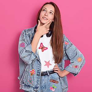 60pcs Pink Embroidered Patches Random Assorted Styles Pink Theme Iron on Patches for Girls Western Cowgirl DIY Sew Applique Repair Patch Cute Preppy Sew on Patches for Backpacks Pants Clothes Jeans