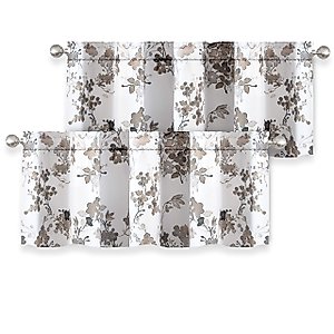 DriftAway Watercolor Floral Botanical Lined Thermal Insulated Window Curtain Valance Rod Pocket 52 Inch by 18 Inch Plus 2 Inch Header White Beige 2 Pack