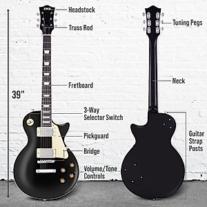 LyxPro 39” SB Series Electric Guitar, LP Style for Beginner, Intermediate & Pro Players Solid Body Guitar, Bonus 2-Pack of Picks, Mahogany Wood, Volume/Tone Controls, 3-Way Pickup - Black