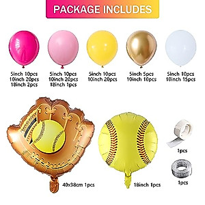 Baseball Balloon Garland Arch Kit with Pink Yellow White Gold Latex Balloons for Girl Baseball Baby Shower Batter Up Sport Party Decor (Pink)