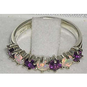 LetsBuyGold 925 Sterling Silver Natural Opal & Amethyst Womans Eternity Ring - Size 5.75