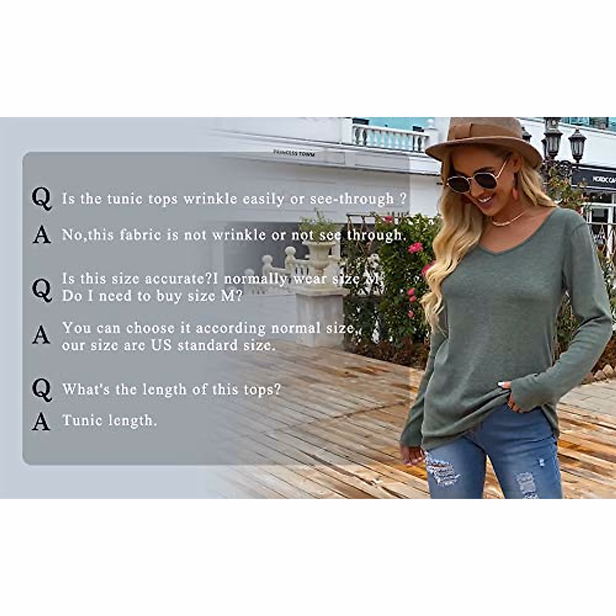 Jescakoo Fall Casual Tops for Women Cute Long Sleeve V Neck T Shirts Green L