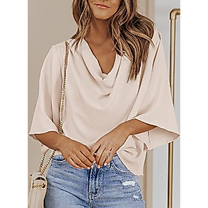 Dokotoo Women's V-Neck Wrap Top - Short Sleeve Chiffon Blouse, Trendy, Casual, Work, Apricot, XL