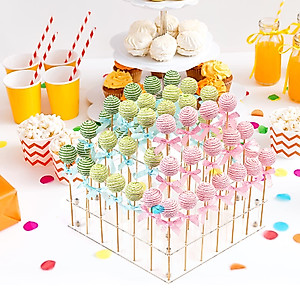 Acrylic Cake Pop Display Stand, ANMEISH 2023 Upgraded 56 Hole Clear 3 Tier Square Lollipop Holder, Ideal for Weddings Baby Showers Birthday Party Anniversaries Holiday Candy Decorative