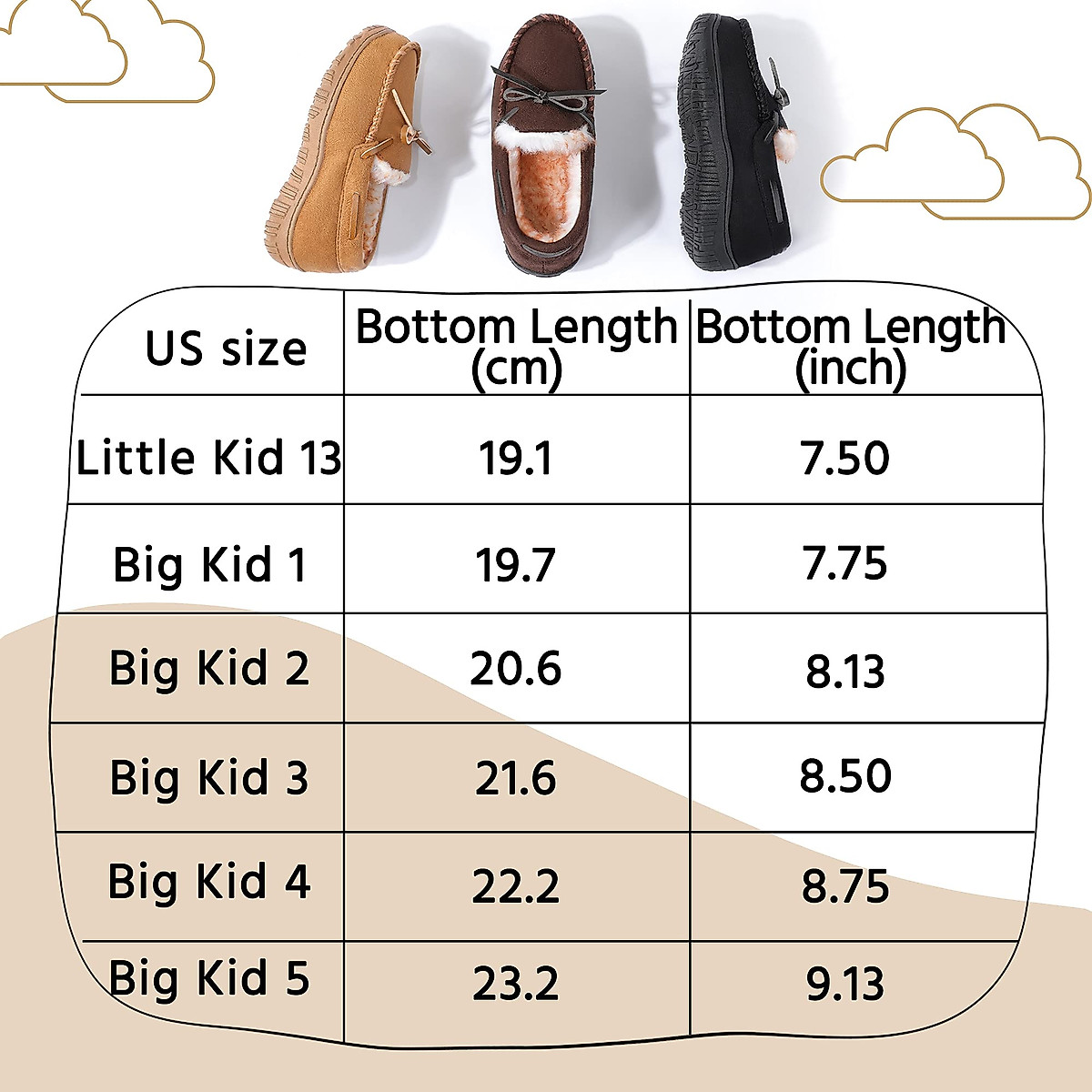 NCCB Boys Memory Foam Slippers Plush Liner Anti-skid Moccasin Shoes Beige Size Big Kid 3